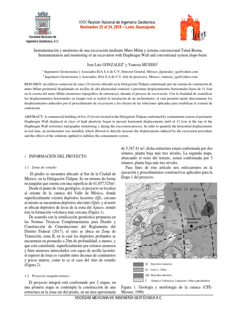 Instrumentación y Monitoreo de Una Excavación Mediante Muro Milán y ...