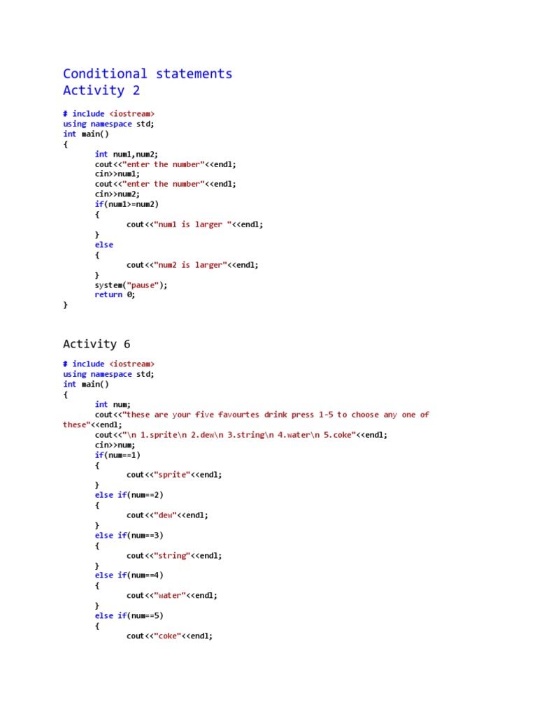 Computer Programming Conditional Statements | PDF | Area | Teaching ...