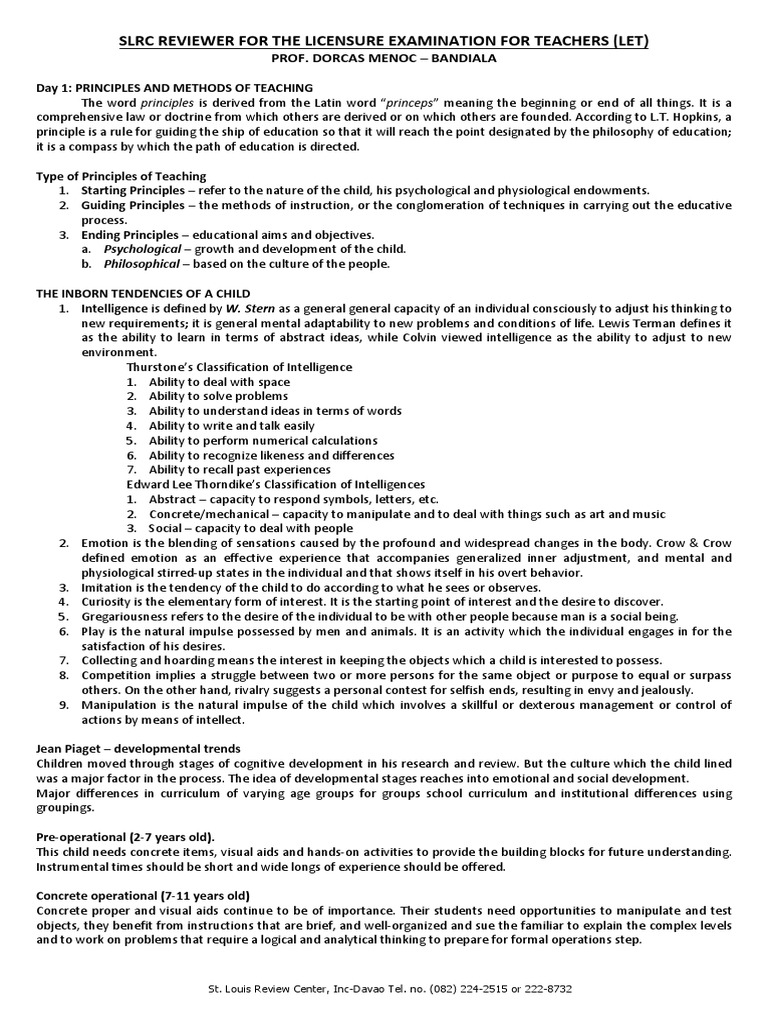 Day 1 Handout SLRC Principles and Strategies of Teaching | PDF ...