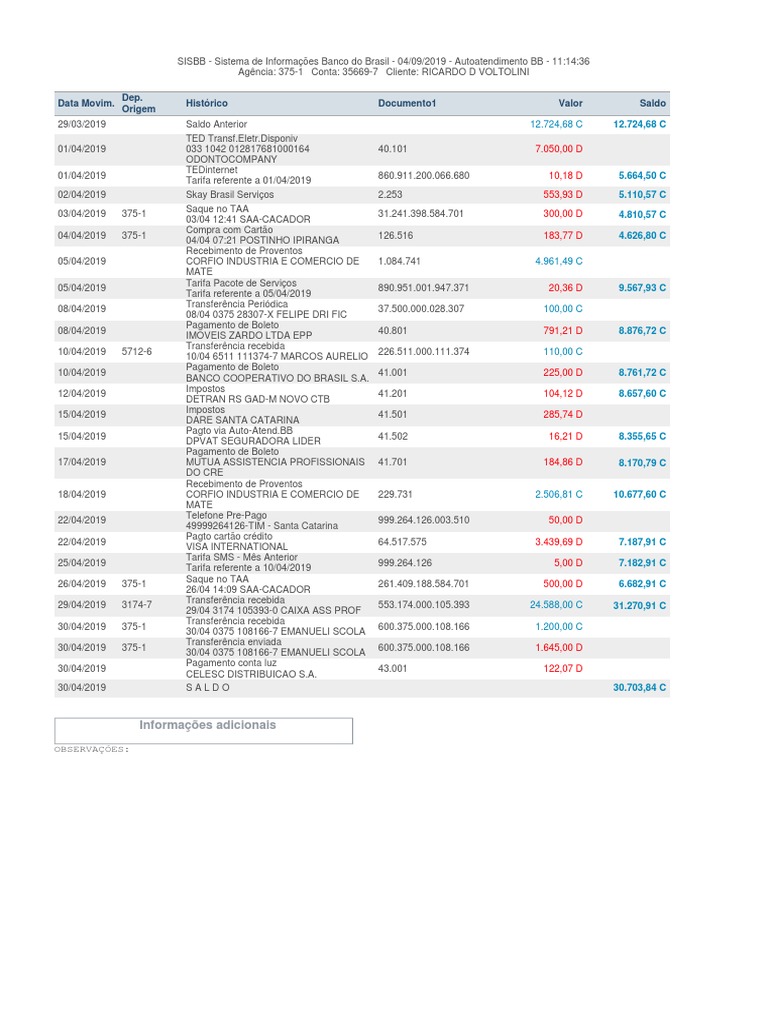 Extrato | PDF | Bancos | Serviços financeiros