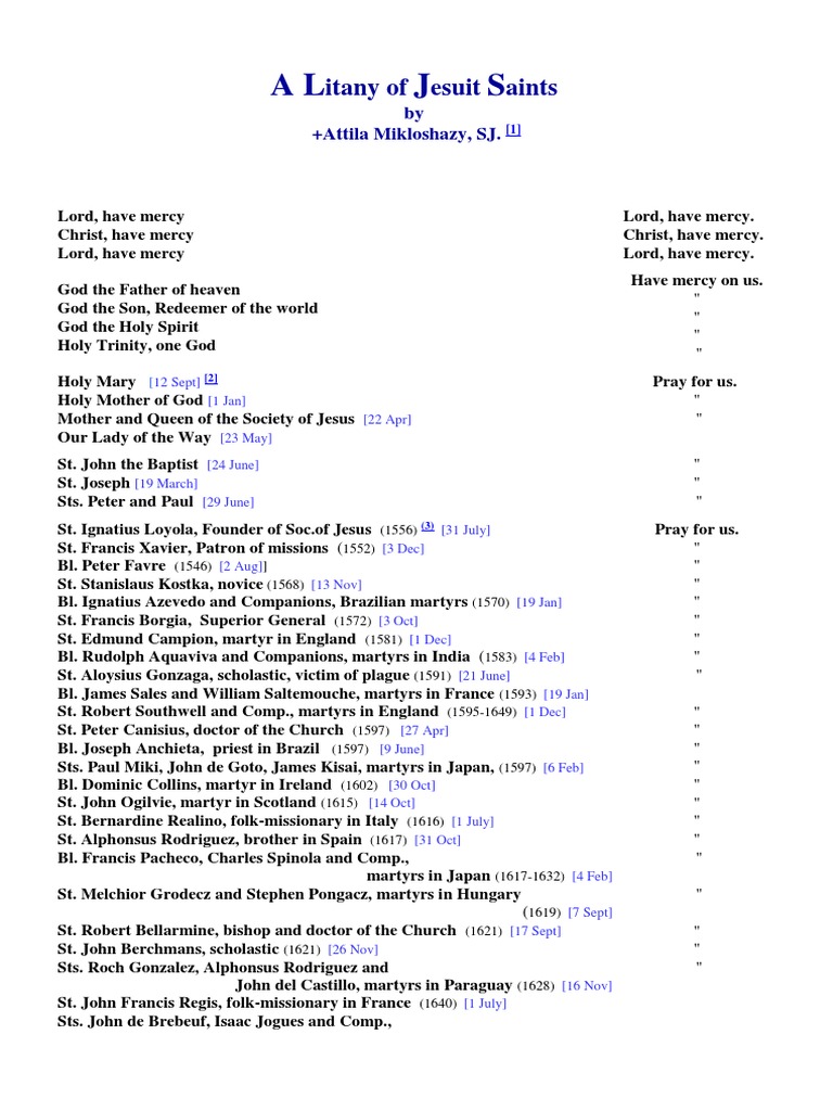 A Litany of Saints | PDF | Catholic Orders And Societies | Society Of Jesus