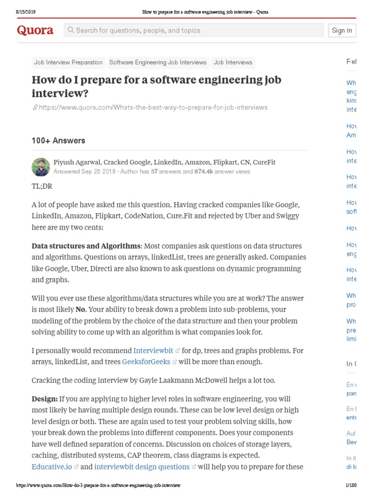 How Do I Prepare For A Software Engineering Job Interview?: 100+ Answers | PDF | Job Interview ...