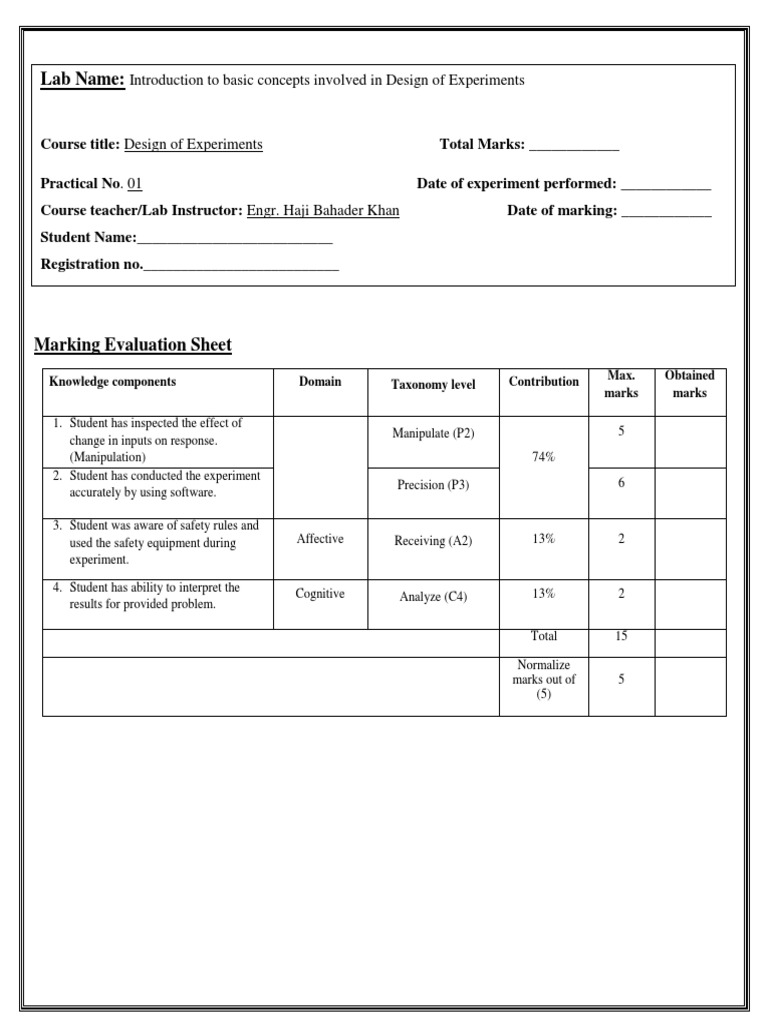 Lab Name:: Introduction To Basic Concepts Involved in Design of Experiments | PDF | Design Of ...