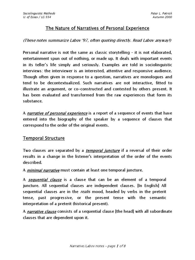 Labov's Narrative Structure Explained | PDF | Narrative | Causality