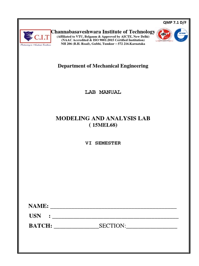 ANSYS Modeling and Analysis Lab Manual | PDF | Bending | Young's Modulus