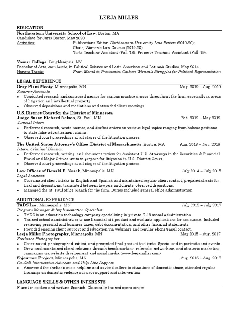 Leeja Miller Resume | PDF | Lawsuit | Lawyer