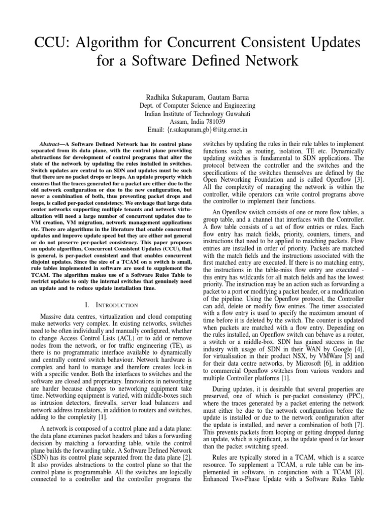 CCU: Algorithm For Concurrent Consistent Updates For A Software Defined ...