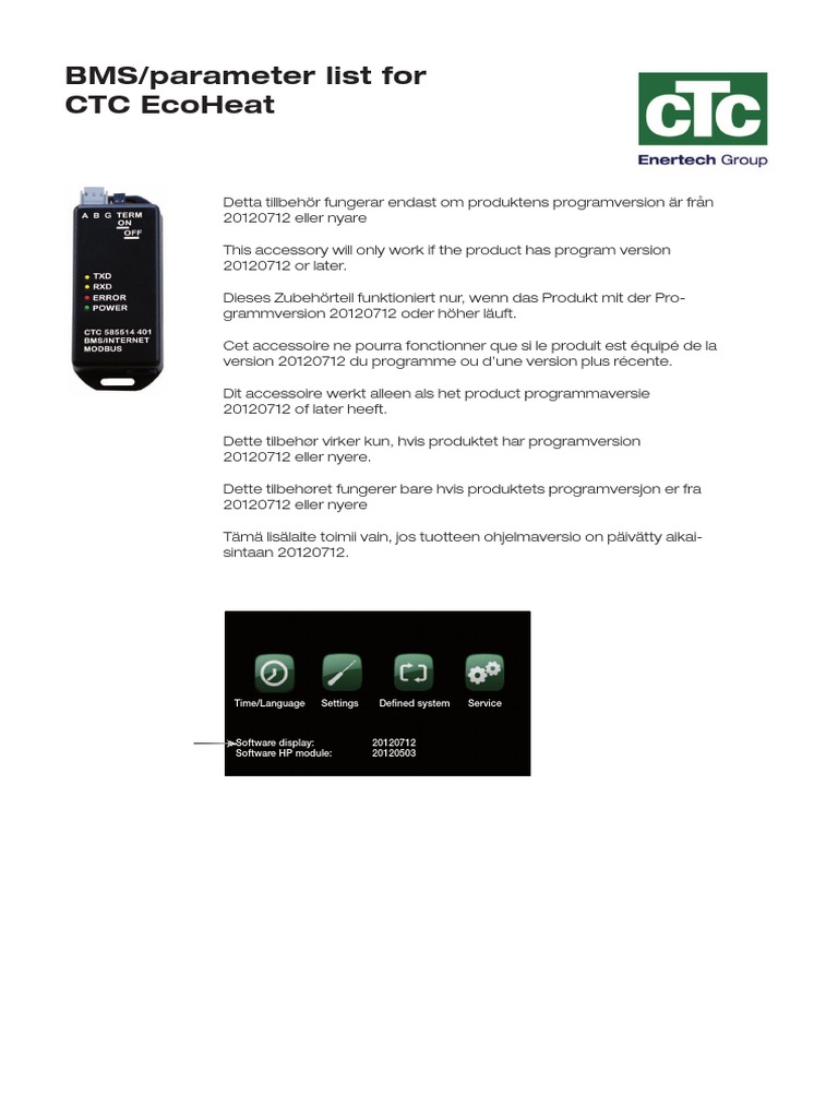 Installation and Maintenance Manual-BMS - Parameter List For CTC ...