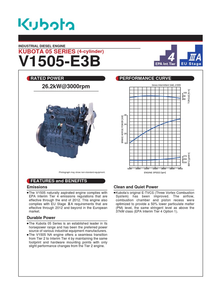 Kubota 05 Series v1505 E3b Specifications | PDF | Engines | Horsepower