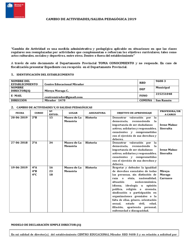 Formato de Salida Pedagogica | PDF | Aprendizaje | Educación avanzada