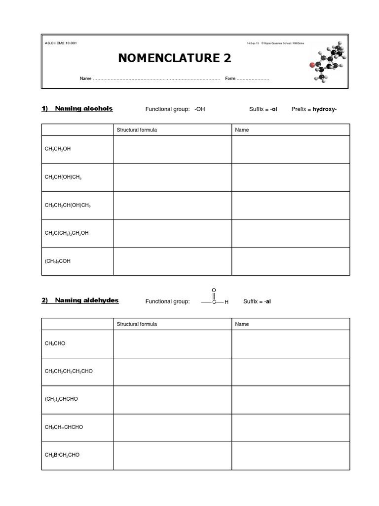 Worksheet 3 - Nomenclature | PDF