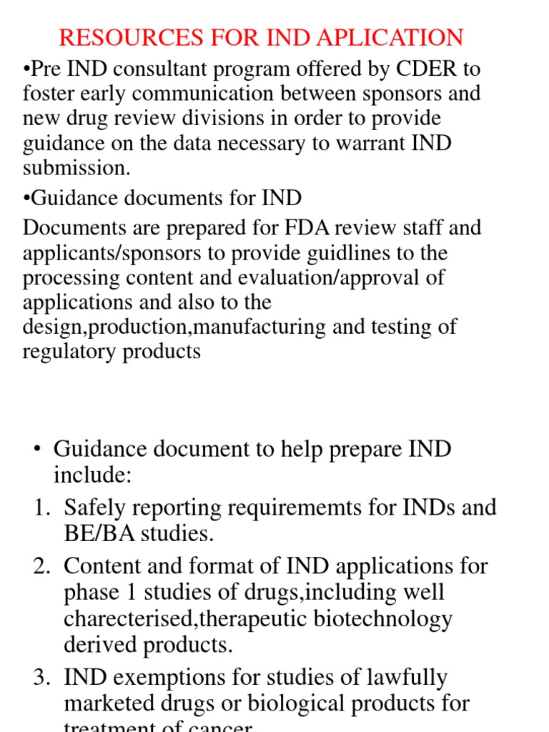 Resources For IND Application | PDF | Food And Drug Administration ...