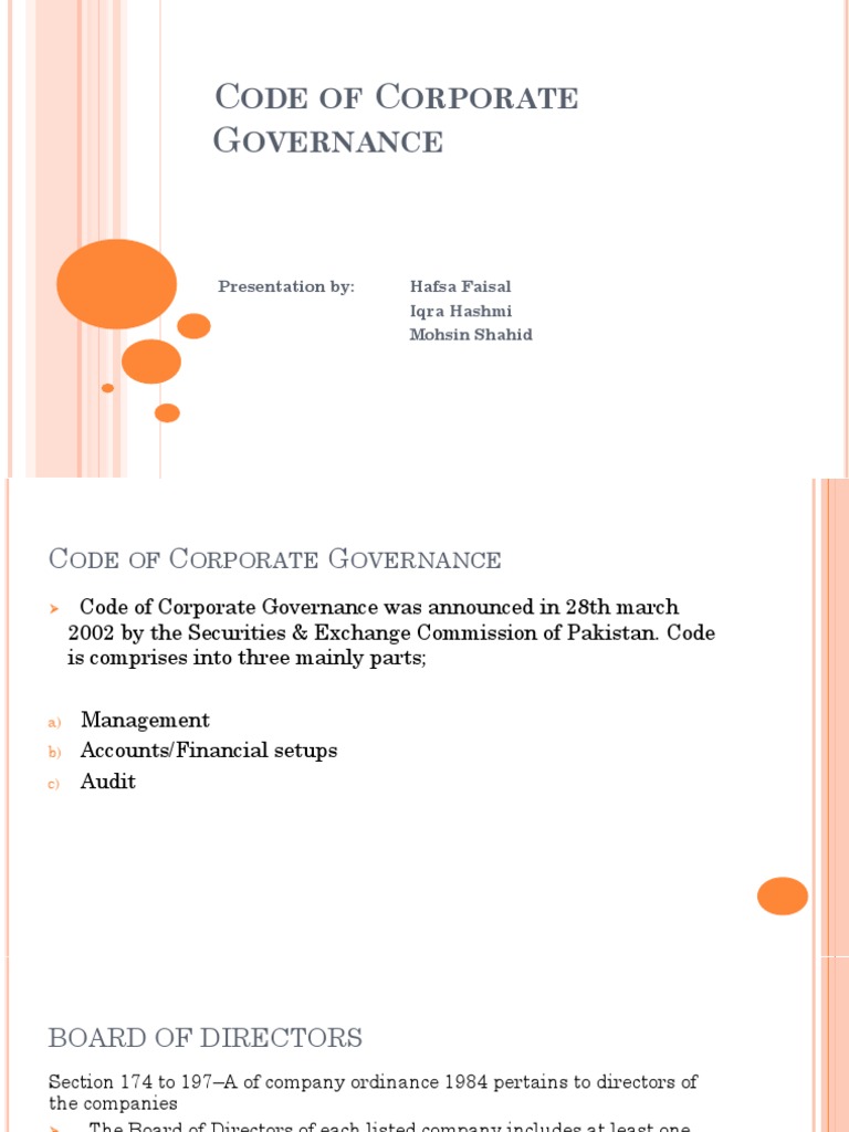 Code of Corporate Governance | PDF | Board Of Directors | Chief ...