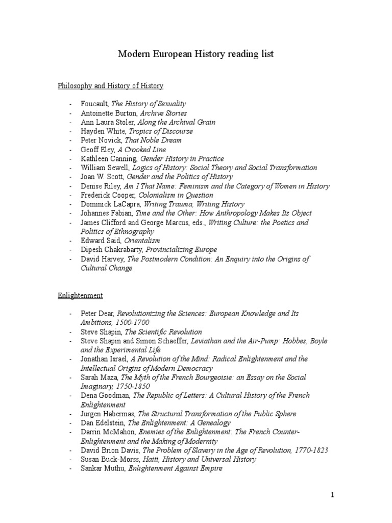 Modern European History Reading List: Politics of Ethnography | PDF ...