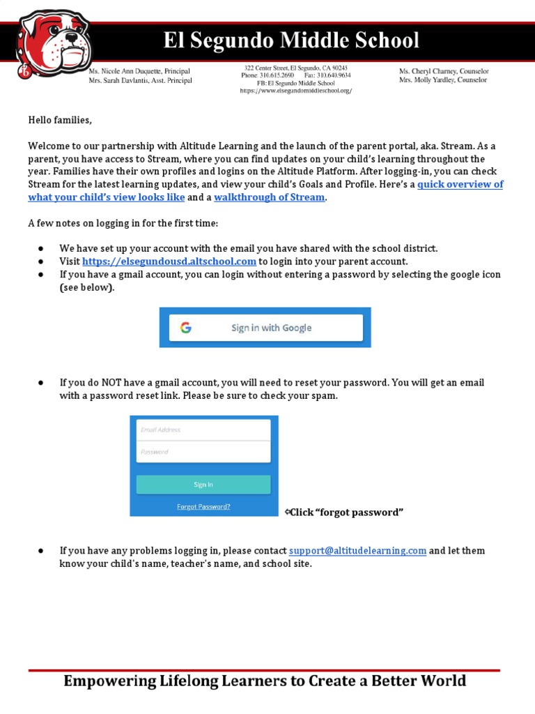 Altitude Learning Parent Account Letter | PDF | Gmail | Internet