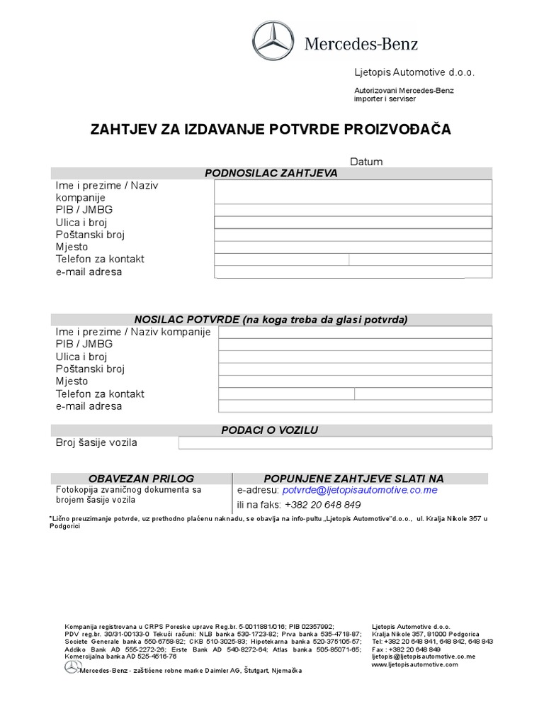 Zahtjev Za Potvrdu Proizvodjaca | PDF