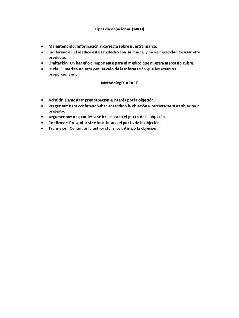 Manejo de Objeciones con APACT | PDF