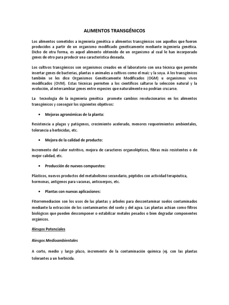 Los beneficios y riesgos de los alimentos transgénicos: Un análisis ...