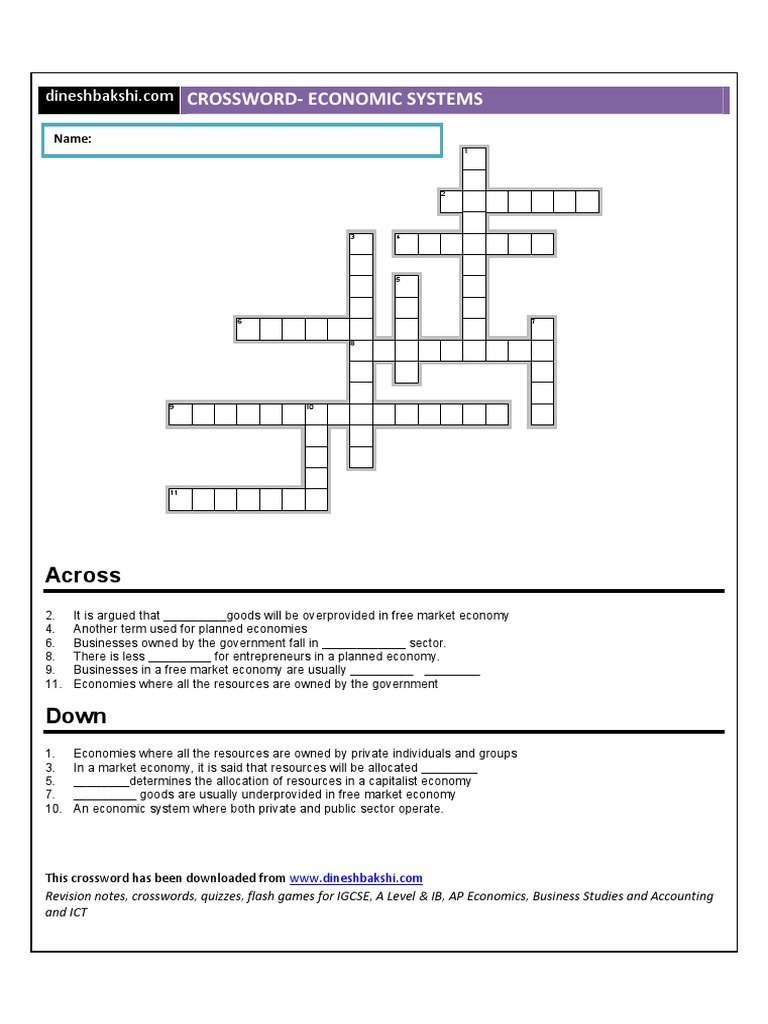 Crossword Economic System | PDF | Economic System | Market Economy