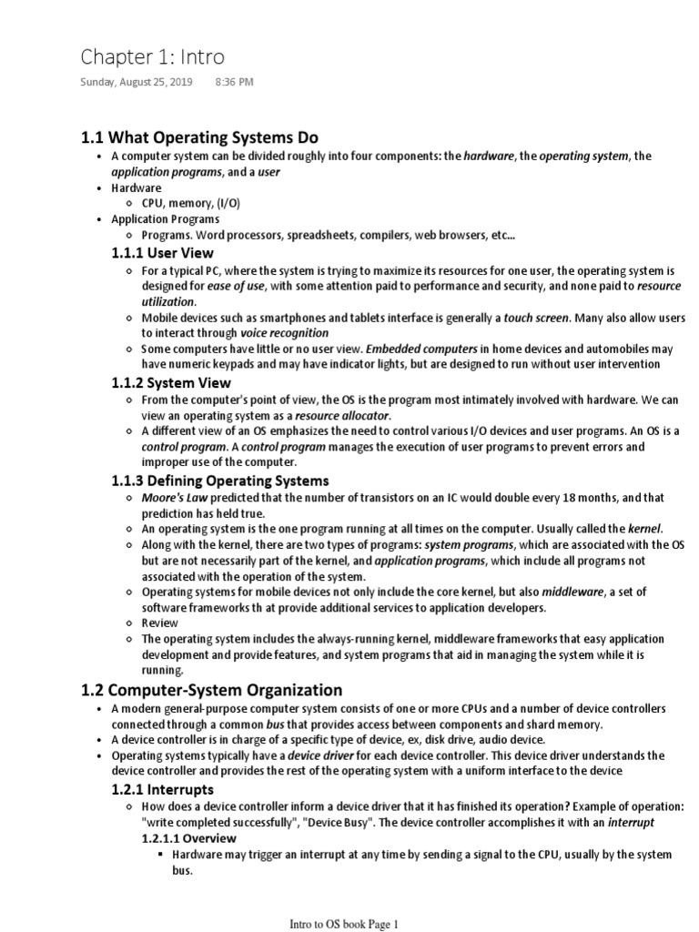 Chapter 1: Intro: 1.1 What Operating Systems Do | PDF | Operating ...