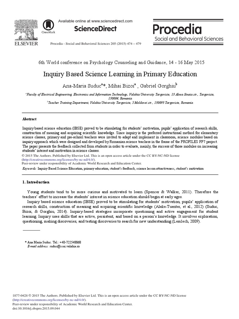 Inquiry Based Science Learning in Primary Education: Sciencedirect ...