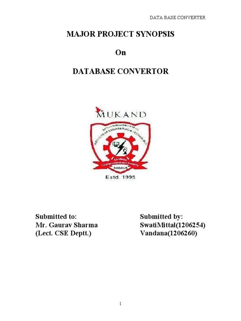 Major Project Synopsis On Database Convertor | PDF | Databases | Microsoft Access