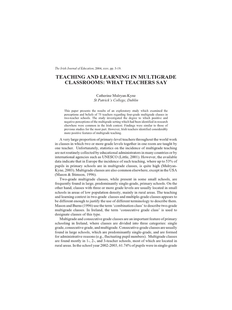 Teaching and Learning in Multigrade Classrooms: What Teachers Say | PDF ...