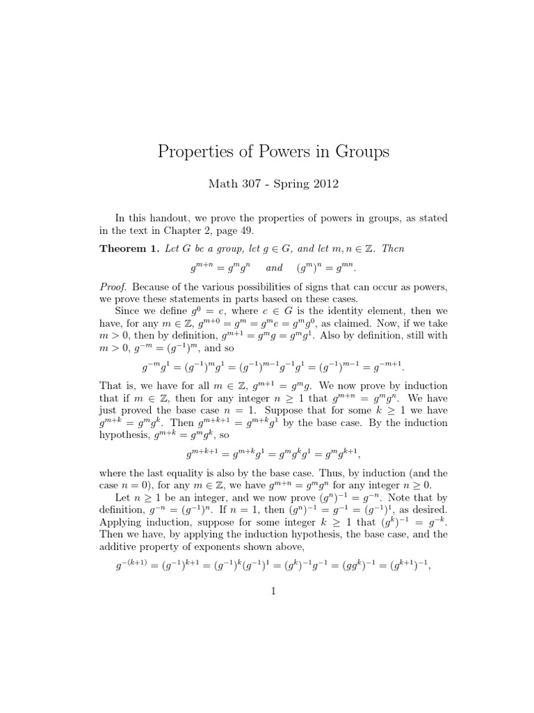 Properties of Powers in Groups | PDF | Integer | Exponentiation