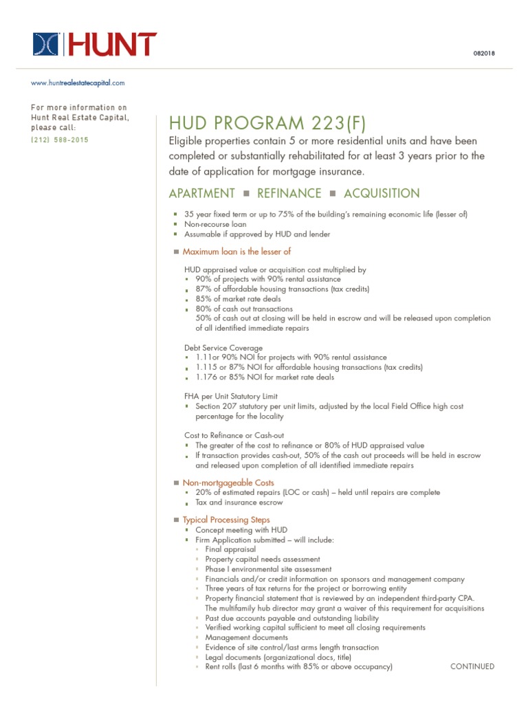 HUD 223(f) refinance program overview | PDF | Refinancing | Mortgage Loan