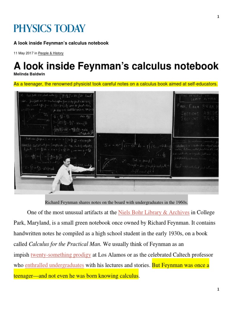 A Look Inside Feynman Notebook | PDF | Richard Feynman | Science