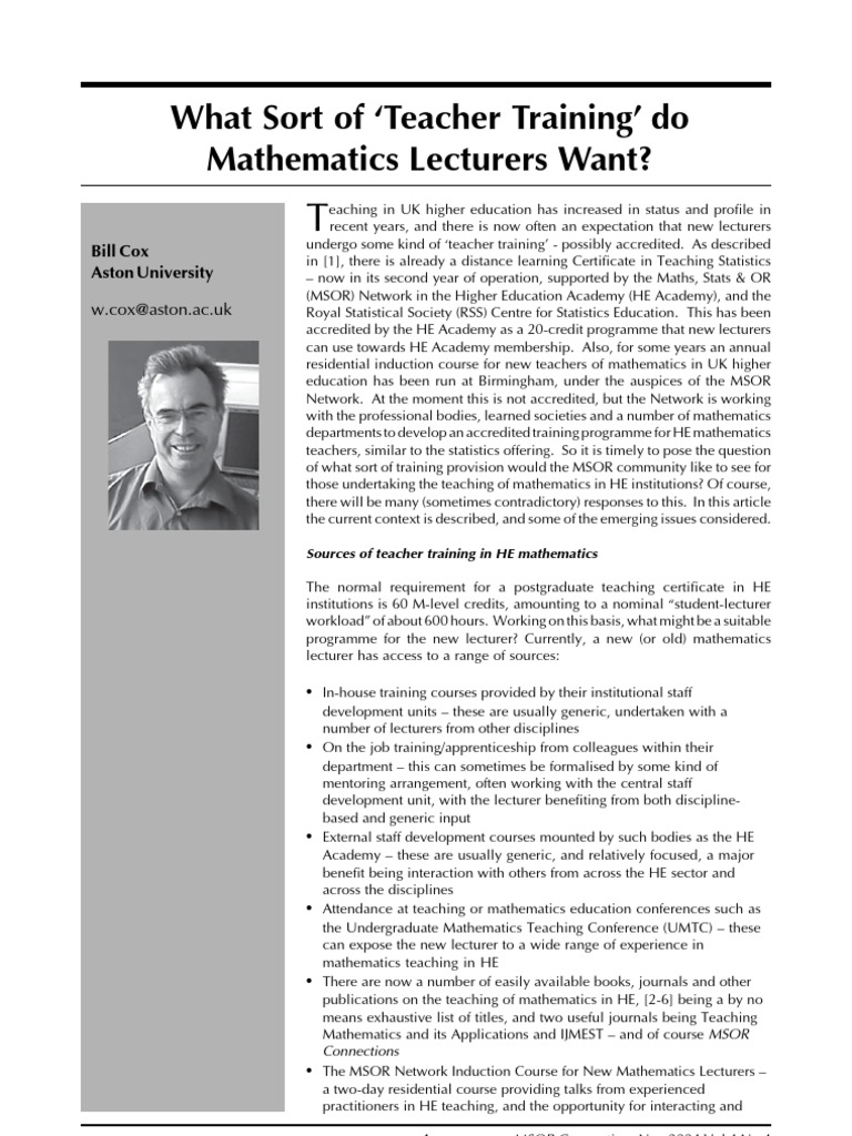 What Sort of Teacher Training' Do Mathematics Lecturers Want? | PDF ...
