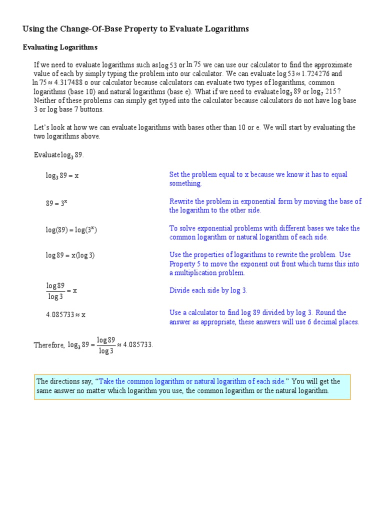 Change Base Intro | PDF | Logarithm | Functions And Mappings