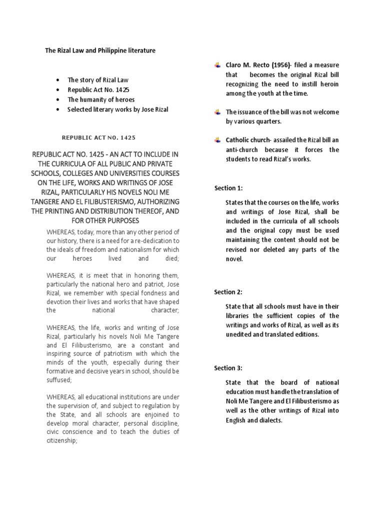 The Rizal Law and Philippine Literature Claro M. Recto (1956) - Filed A ...