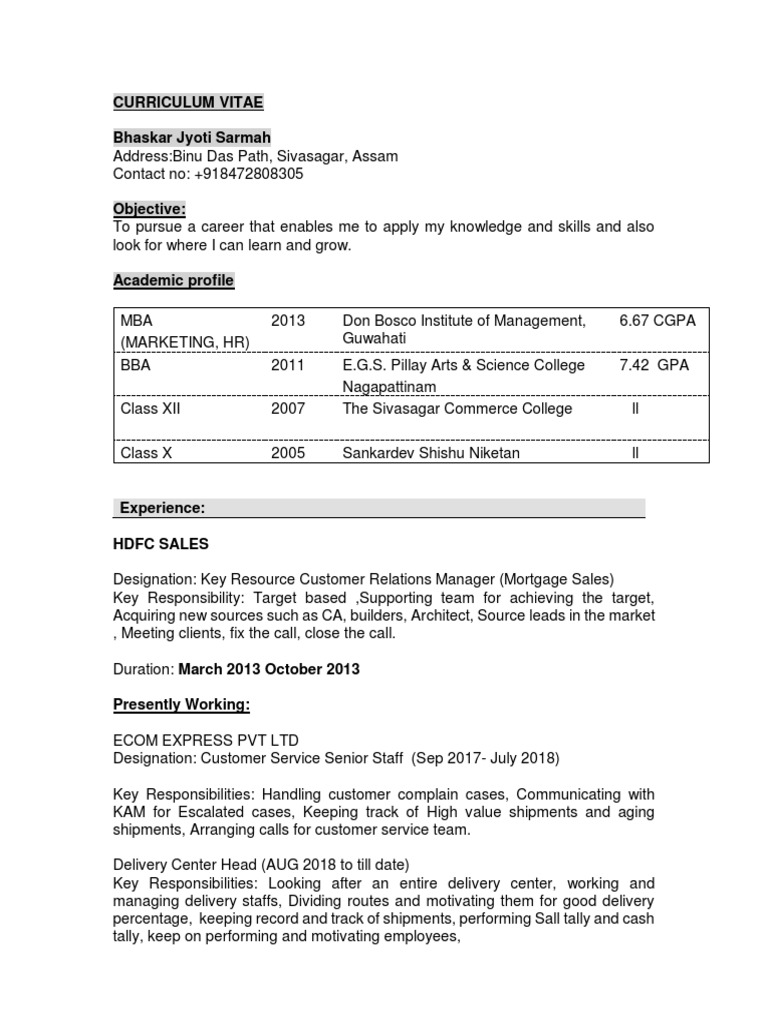 Curriculum Vitae Bhaskar Jyoti Sarmah | PDF | Behavior Modification | Learning