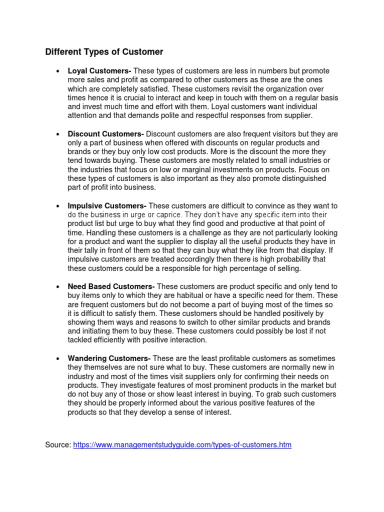 Different Types of Customer | Download Free PDF | Customer | Startup ...