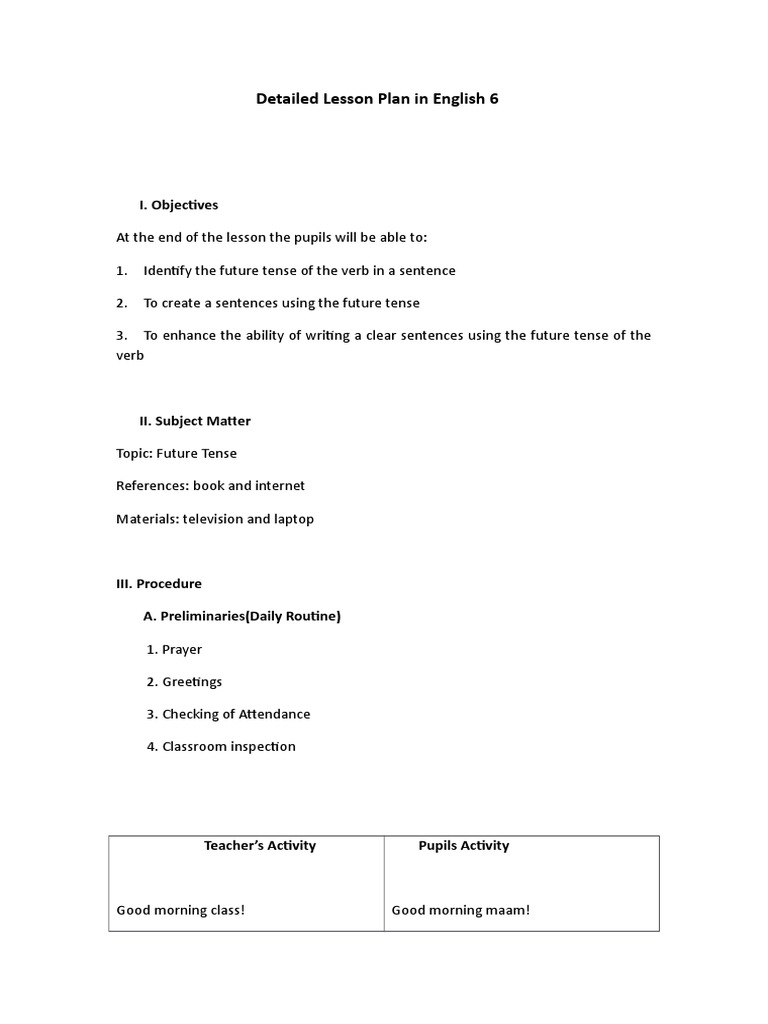 Semi Detailed Lesson Plan in English 6 | PDF | Verb | Subject (Grammar)