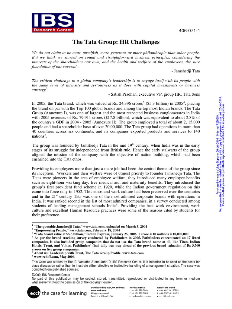 TATA Group HR Challenge Case-1 | PDF | Brand | Mumbai