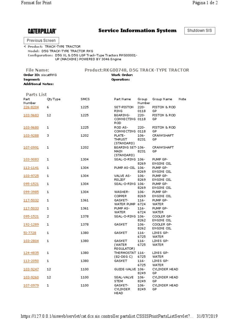 Https 127.0.0.1 Sisweb Servlet Cat - Dcs.sis - Controller.partsli | PDF ...
