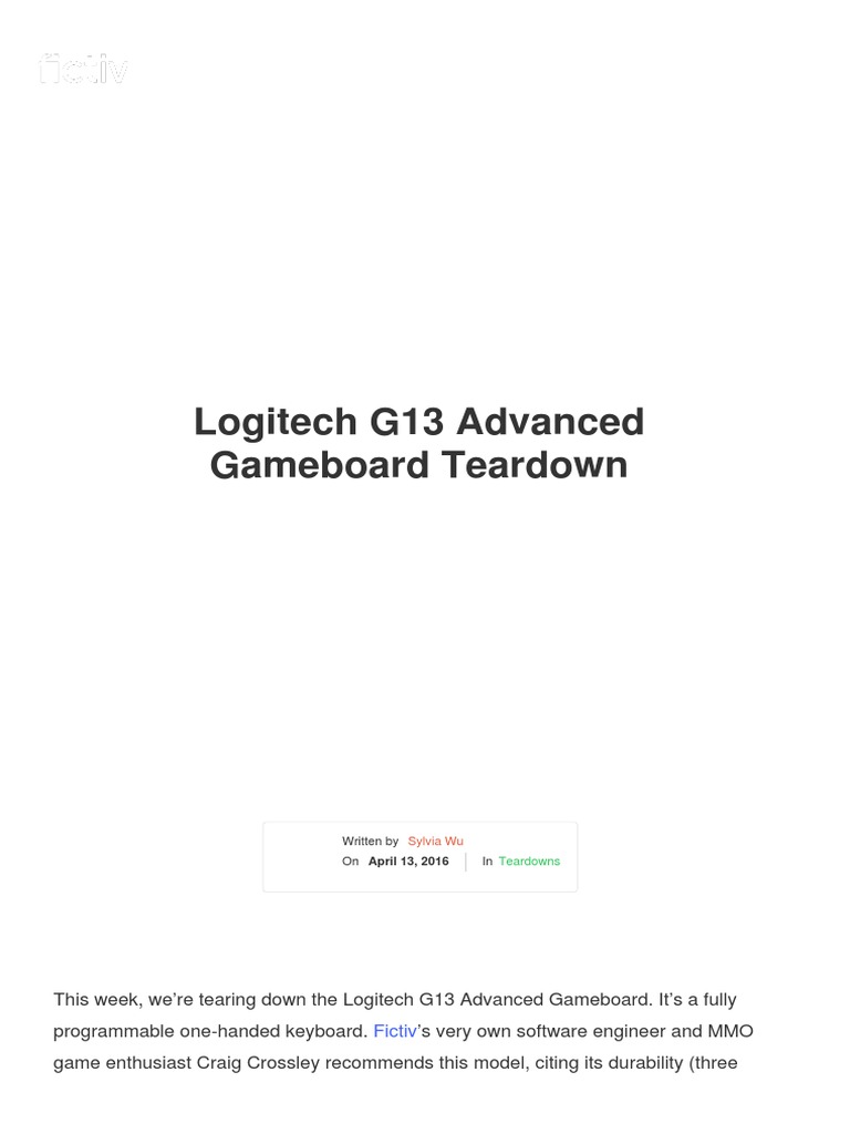 Logitech G13 Advanced Gameboard Teardown | PDF | Backlight ...