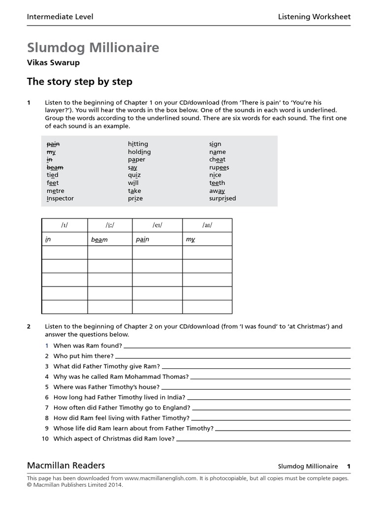 Slumdog Millionaire Audio Worksheet PDF | PDF