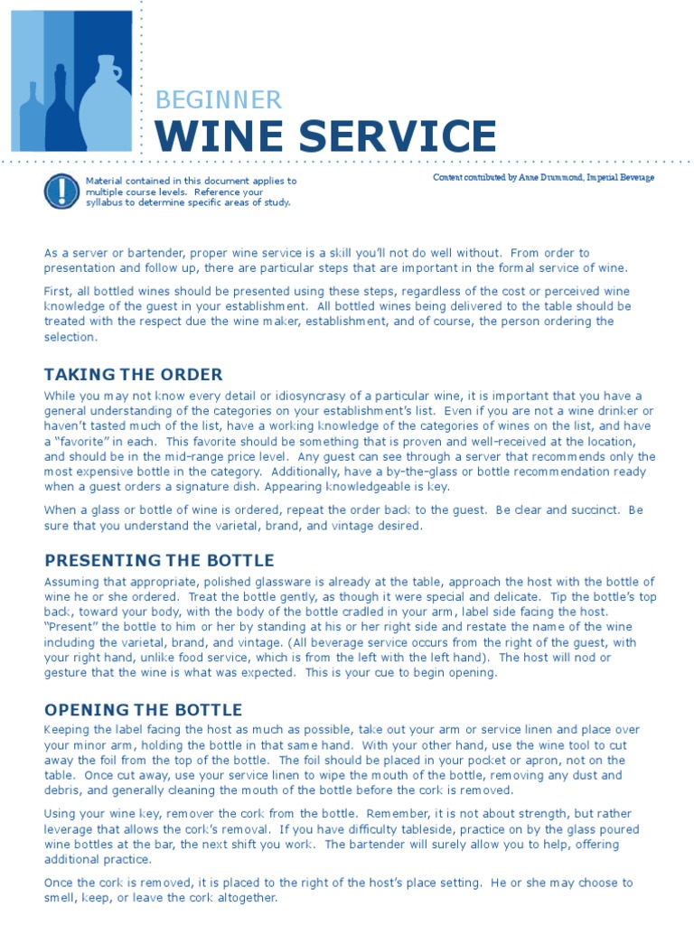 Wine Service: Beginner | Download Free PDF | Wine | Champagne