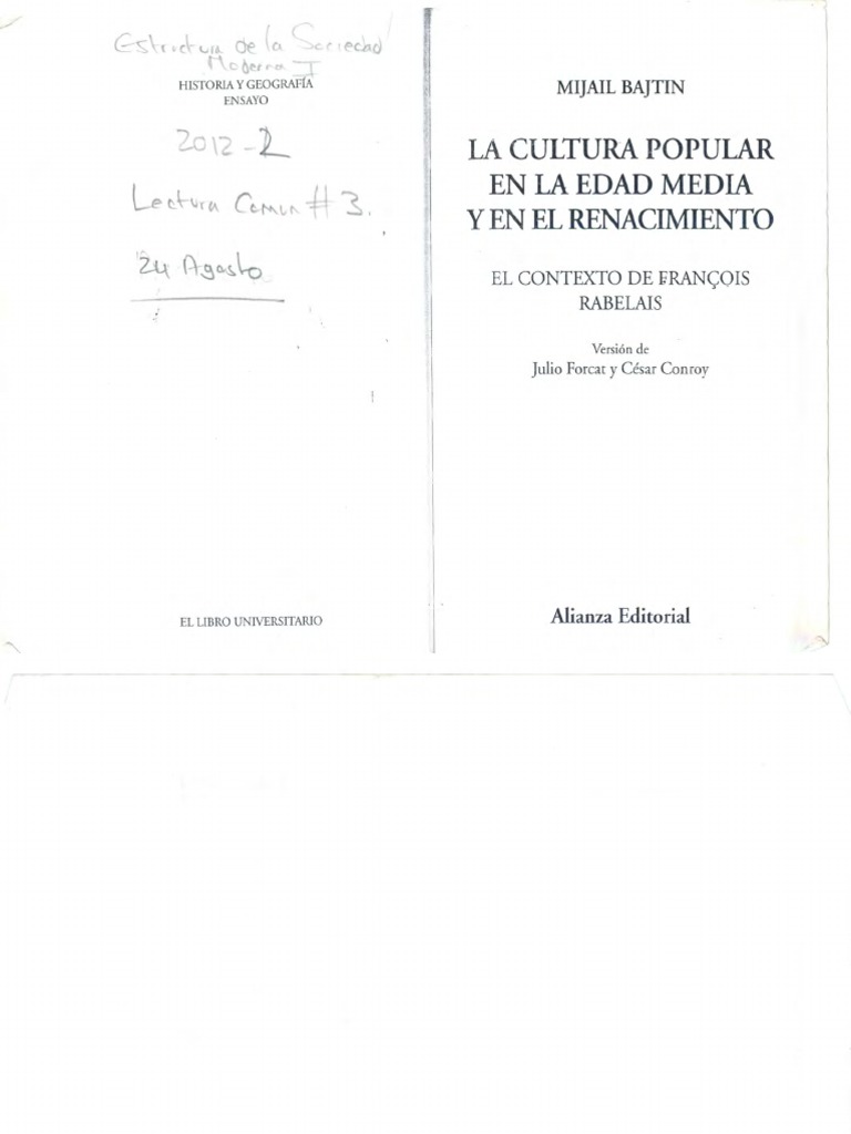 M. Bajtin. La Cultura Popular en La Edad Media y El Renacimiento | PDF | La risa | Carnaval