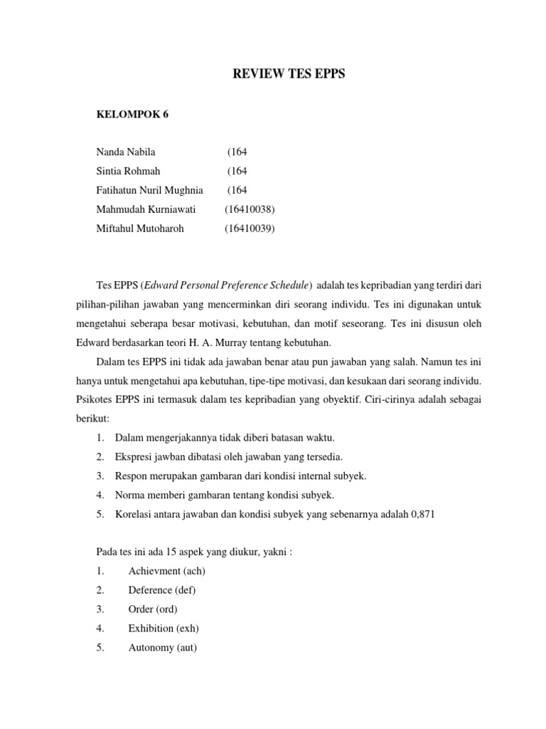 Review Tes Epps | PDF | Metode & Bahan Ajar