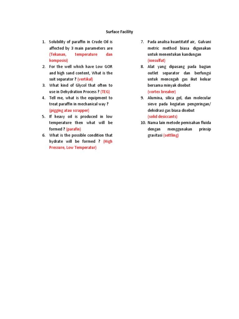 (Tekanan, Temperature Dan Komposisi) (Ionsulfat) : Surface Facility | PDF
