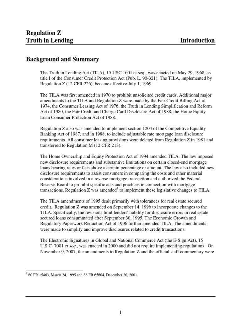 Reg Z | PDF | Truth In Lending Act | Annual Percentage Rate