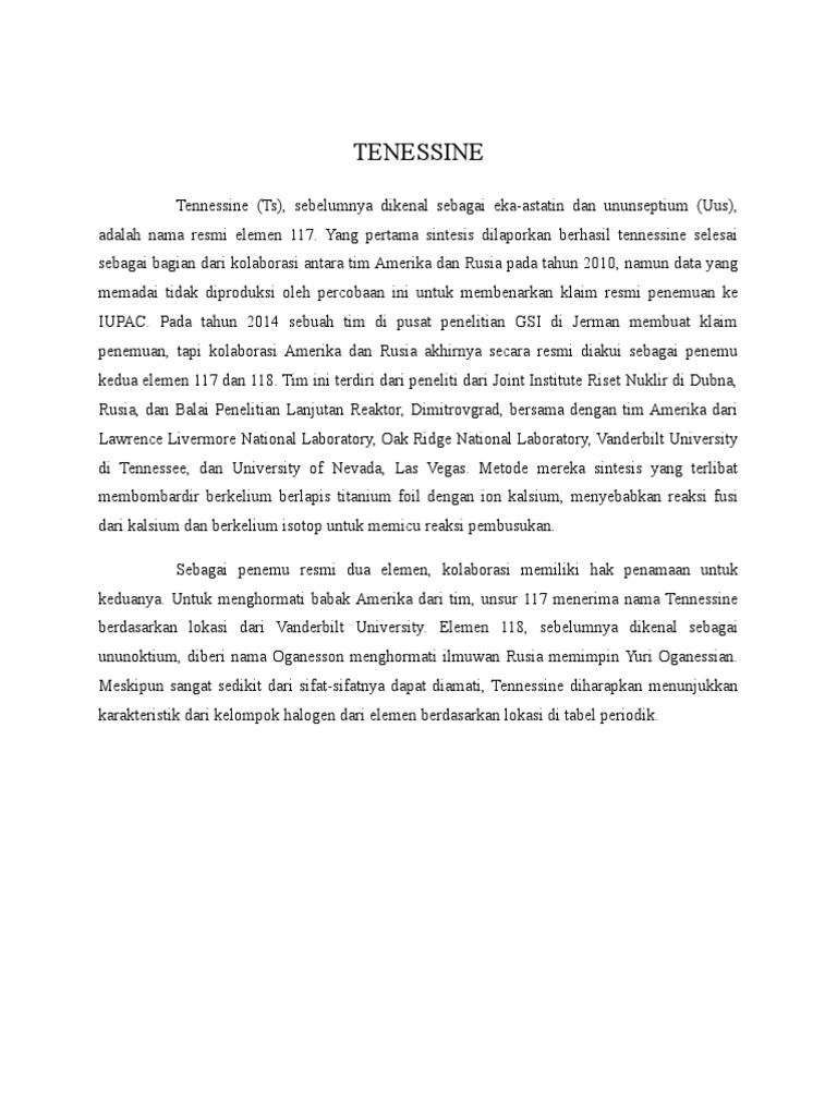 Tenesin (TS) Atau Uunseptium (Uus) | PDF | Sains & Matematika