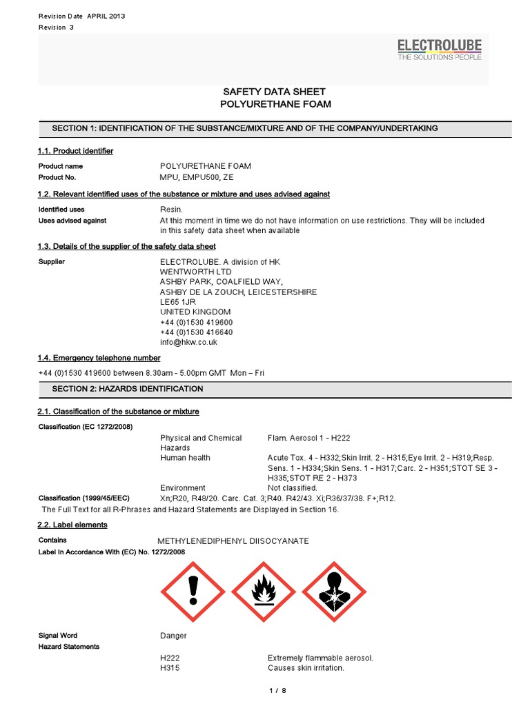 Safety Data Sheet Polyurethane Foam | PDF | Toxicity | Firefighting