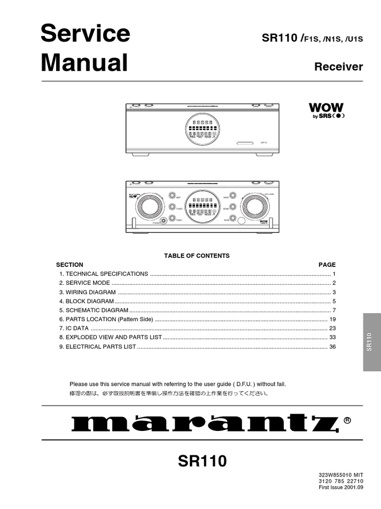Marantz SR110 Service Manual | PDF | Hertz | Distortion