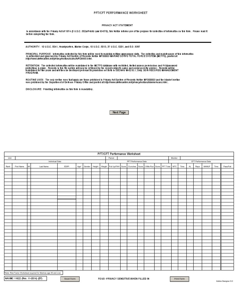 PFT/CFT Performance Worksheet Guide | PDF | Crime Prevention | Civil Rights And Liberties