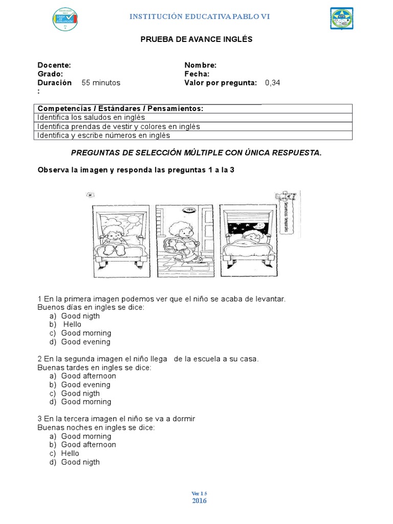 Prueba de Avance Inglés: Preguntas de Selección Múltiple Con Única ...
